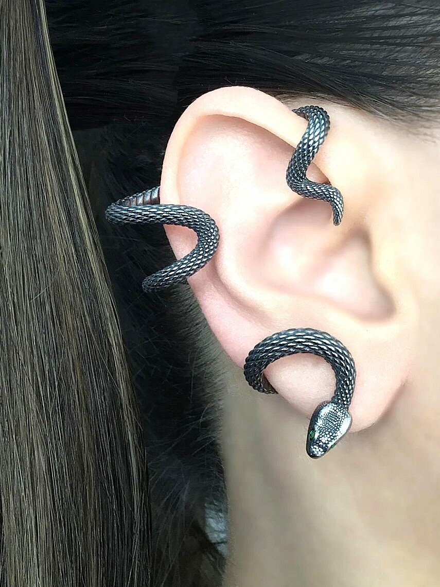 Моносерьга кафф, славянский оберег, циркон, металл