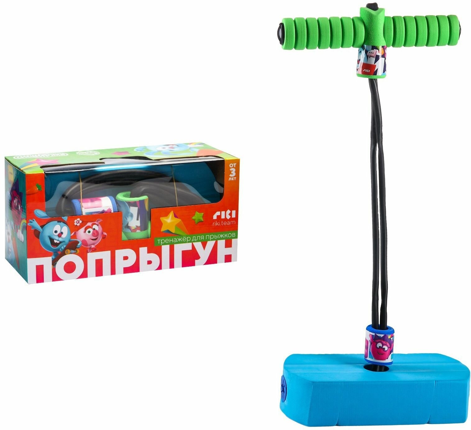 Спортивная прыгалка детская "Смешарики", скакалка-джампер для гимнастики и фитнеса, гимнастический тренажер погостик для прыжков, игрушка попрыгун, 50 х 22 х 23,5 см, цвет микс