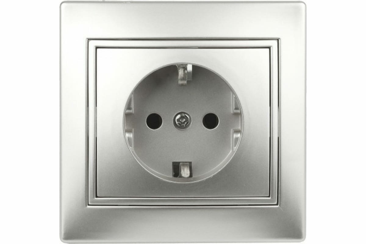 Intro Plano розетка СУ 1 мест. 16А, 250В (земля, керамика) алюминий 1-202-03, 1505