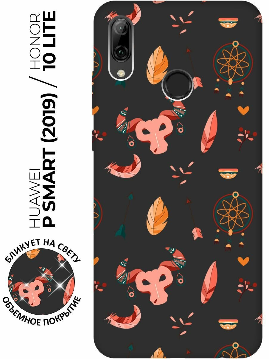 Матовый чехол Boho для Honor 10 Lite / Huawei P Smart (2019) / Хуавей П Смарт (2019) / Хонор 10 Лайт с 3D эффектом черный