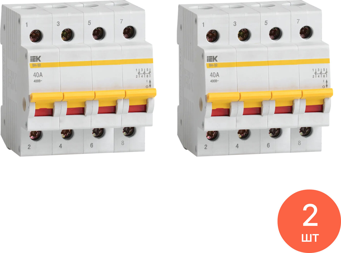 Выключатель нагрузки IEK / ИЭК ВН-32 4P 40A, MNV10-4-040 / рубильник (комплект из 2 шт)