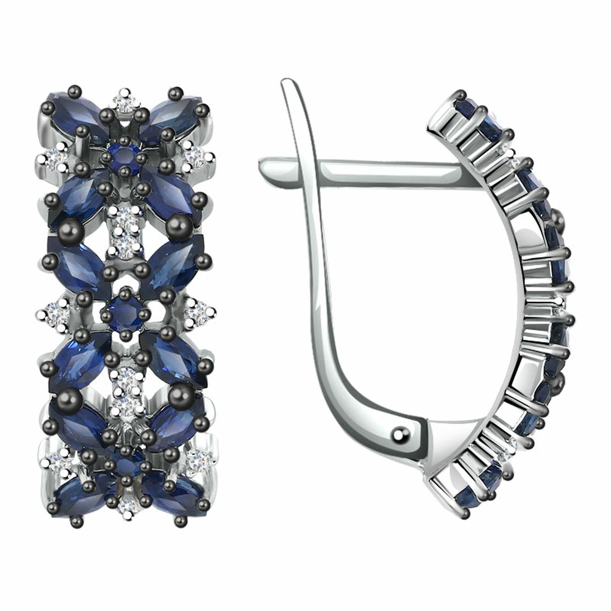 Серьги, белое золото, 585 проба, сапфир, бриллиант