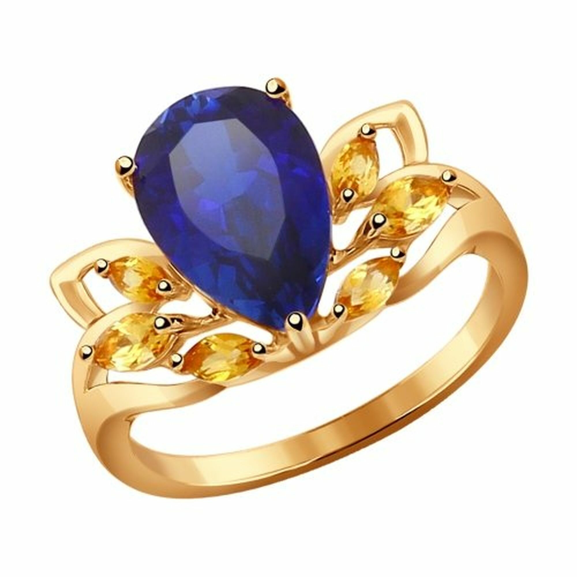 Кольцо, красное золото, 585 проба, корунд, цитрин