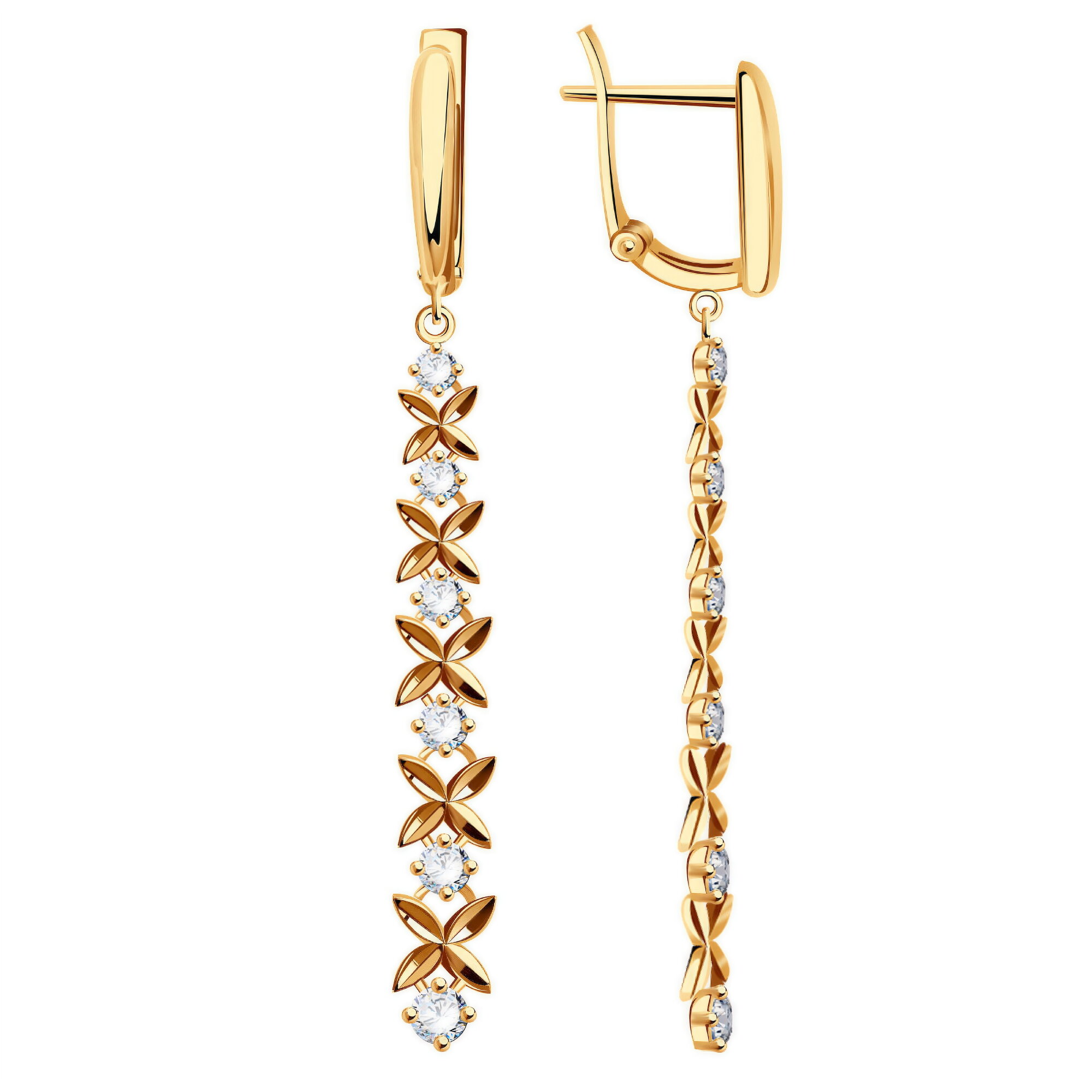 Серьги, красное золото, 585 проба, фианит