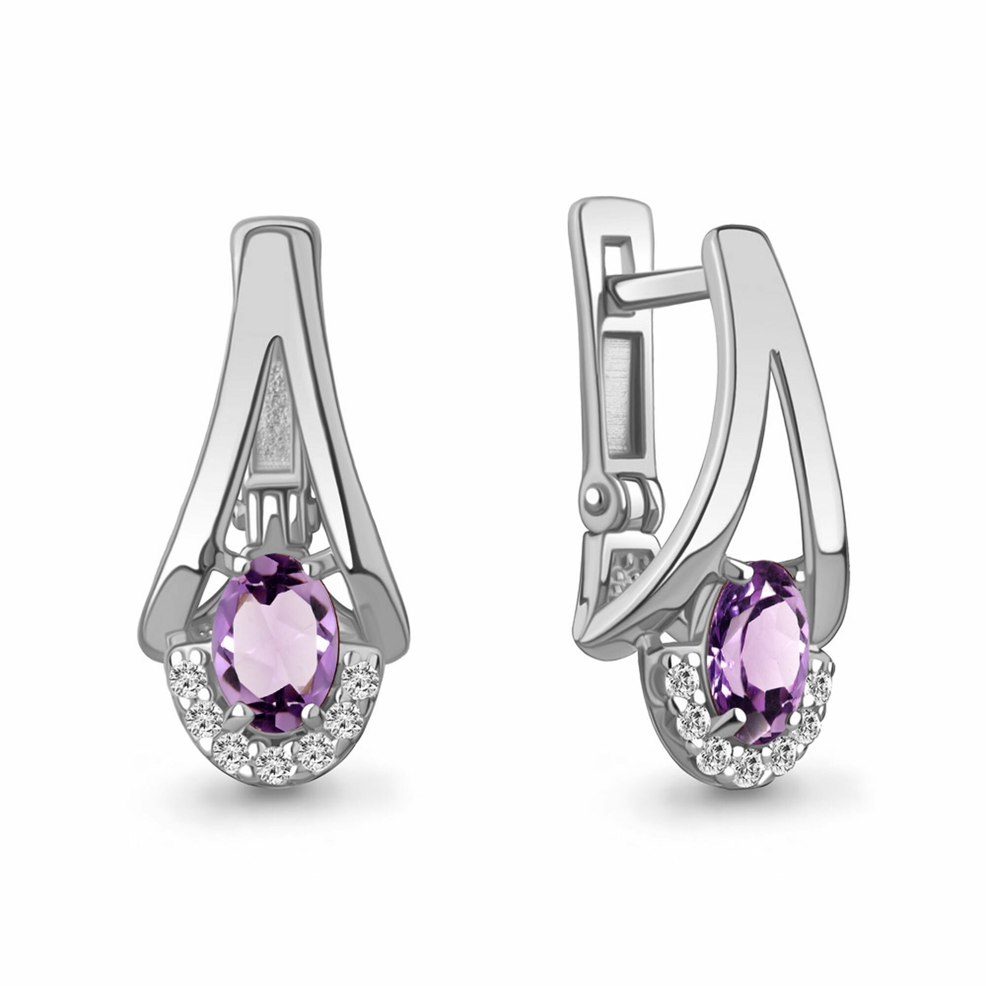 Серьги, серебро, 925 проба, родирование, фианит, аметист
