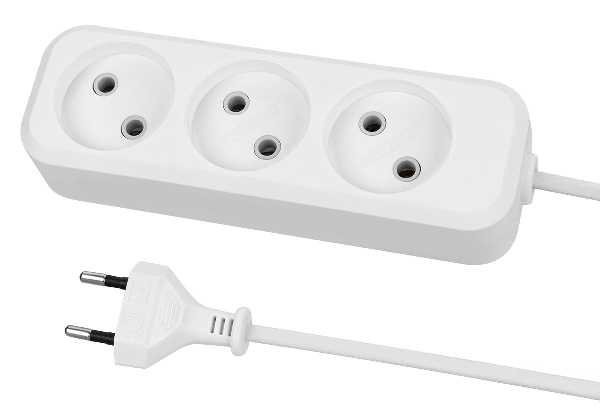 Удлинитель бытовой TDM Electric / ТДМ Электрик УН3 Народный без заземления, 6А 1380Вт ШВВП 2х0.75, 5 метров 3 розетки, белый, SQ1303-1202