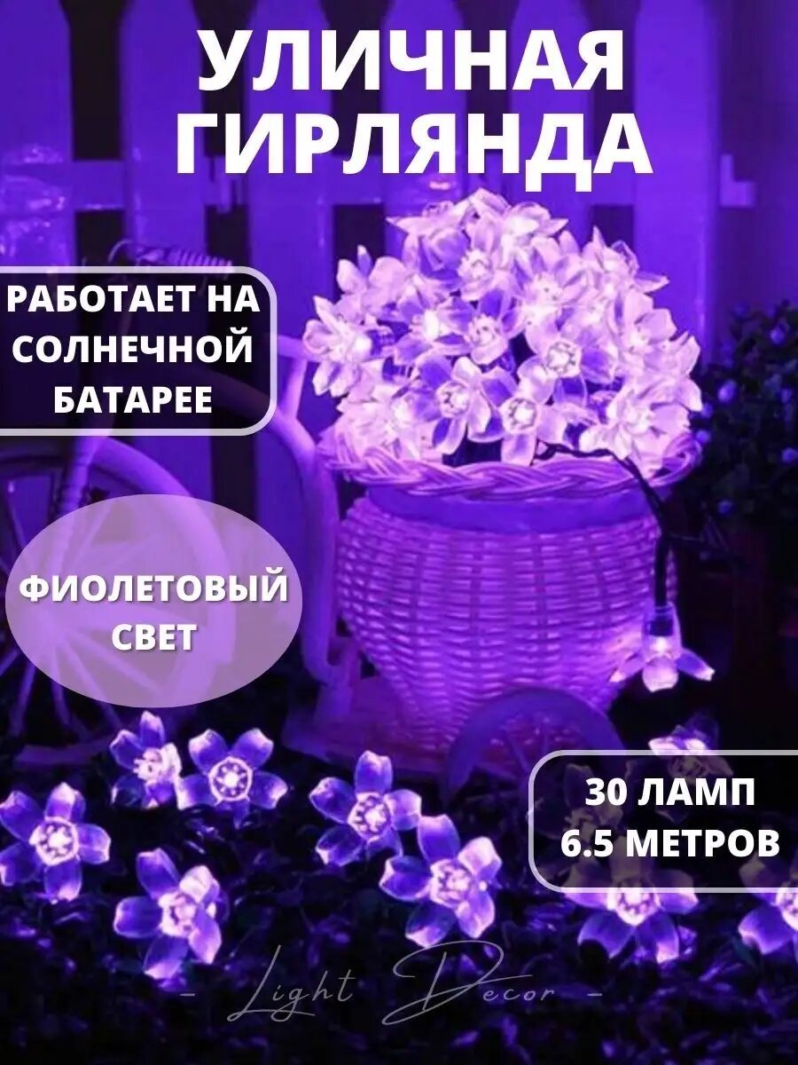 Гирлянда LIGHTINGTON "Цветы", 6 м, уличная, для сада, солнечная батарея, IP65