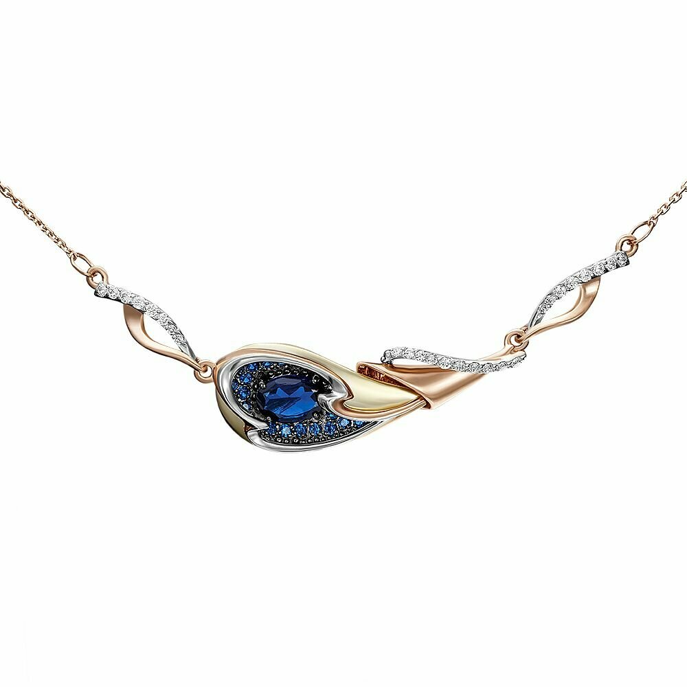 Колье, красное золото, 585 проба, сапфир, бриллиант