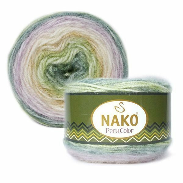 Пряжа Nako PERU COLOR 32185 салат/м. волна/сирень (4 мотка)