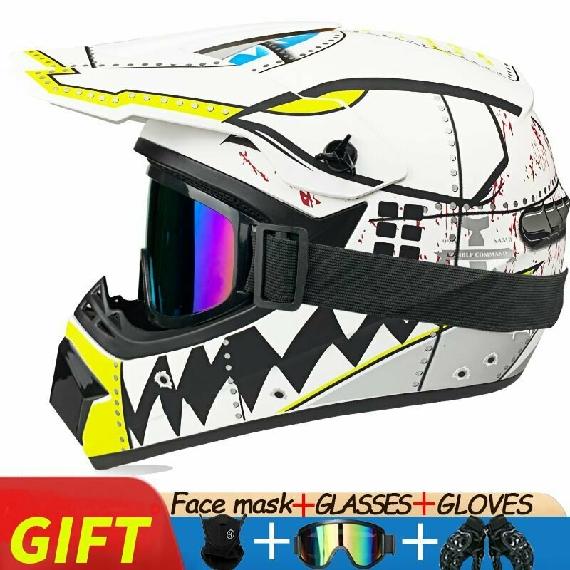 Шлем для картинга и мотокросса DOT, ABS, для детей и взрослых — с вентиляцией, съемной подкладкой и комплектом очков и перчаток