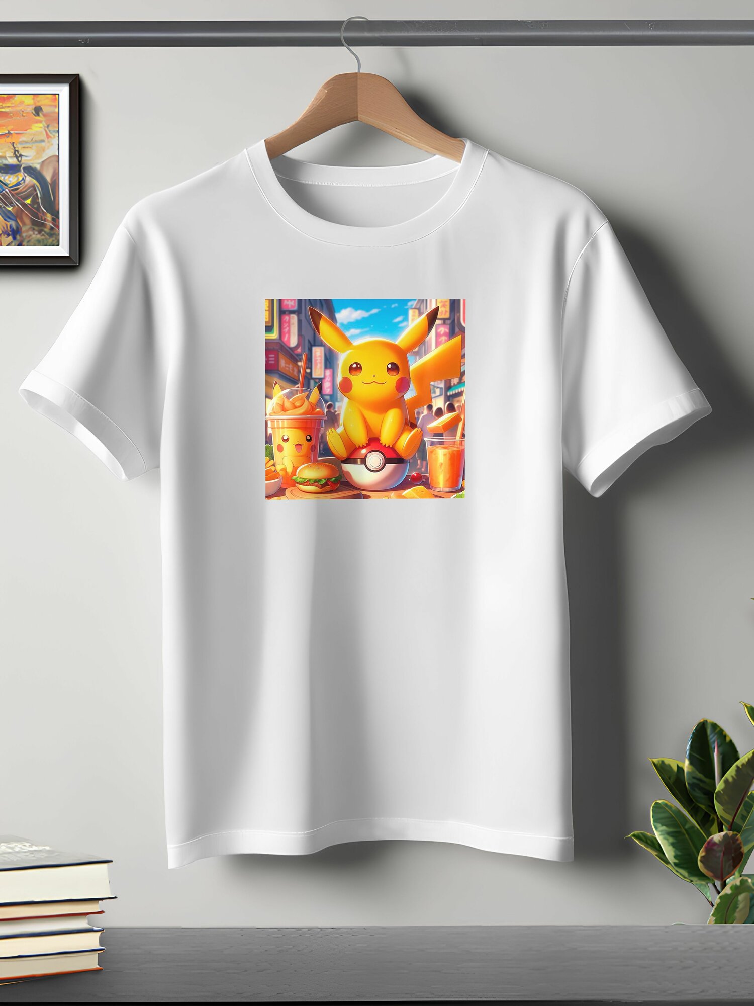 Футболка ONEQ унисекс 50-52 (XL) размер с принтом Пикачу, белая