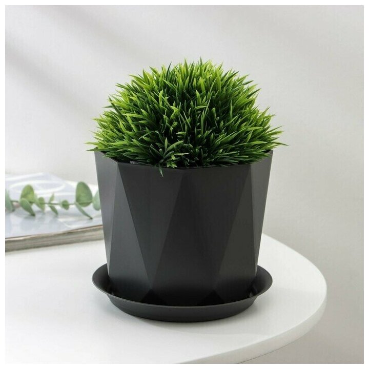 Кашпо IDEA "Призма" М-Пластика М3137, с поддоном, графитовое