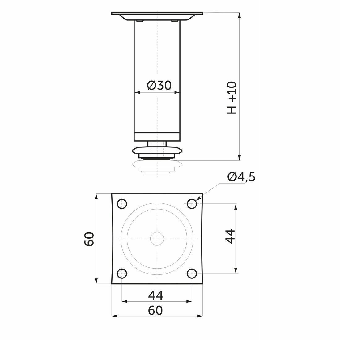 Опора мебельная металлическая с регулировкой "D-100", d=30 мм, h=100 мм, цвет черный