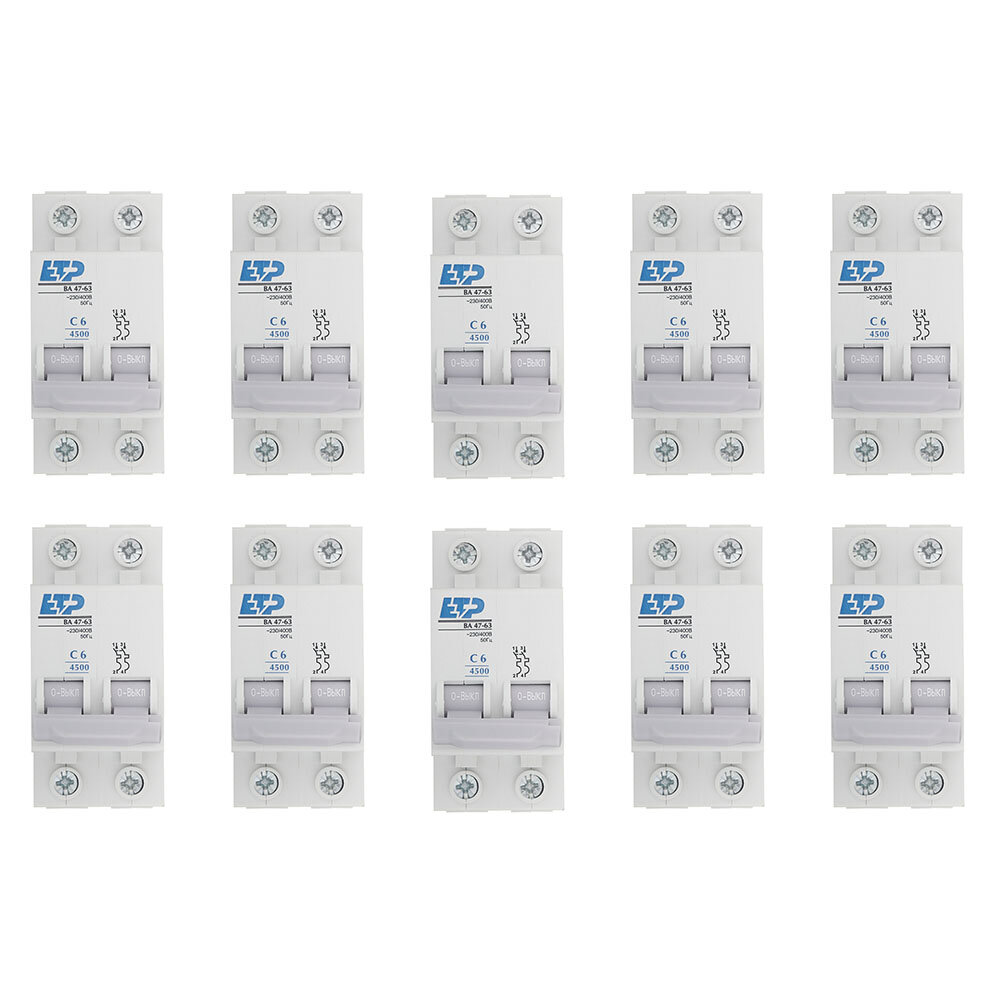 Автоматический выключатель модульный ETP ВА 47-63 2P 6А тип С 4,5 кА 230-400 В (11211) (10 шт.)