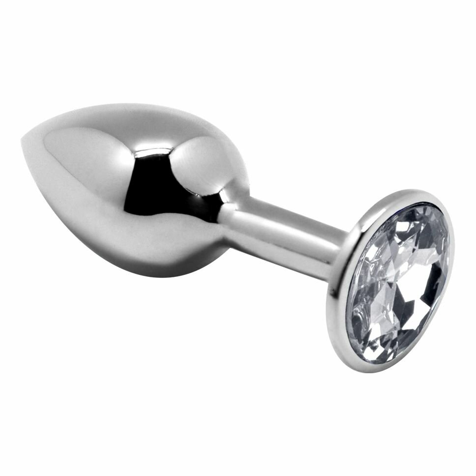 Серебристая анальная втулка с прозрачным кристаллом Mini Metal Butt Plug Size S - 7 см, цвет серебристый