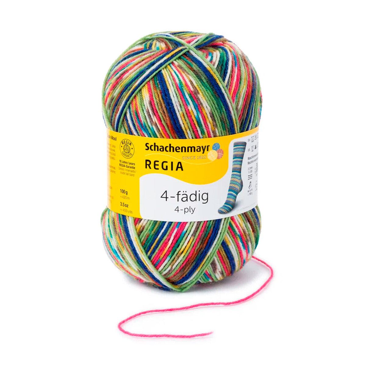 Regia 4-fadig Color 100g / Регия 4 нитки 100г/ пряжа Regia, 4 нитки, MEZ, 9801269 (09386, tropikan color (тропический), бежевый/желтый/красный)