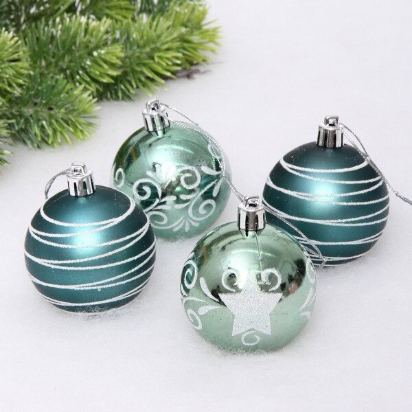 Елочные игрушки Серпантин Новогодние шары 6 см 4 шт "Снежная дымка" цвет Темный нефрит