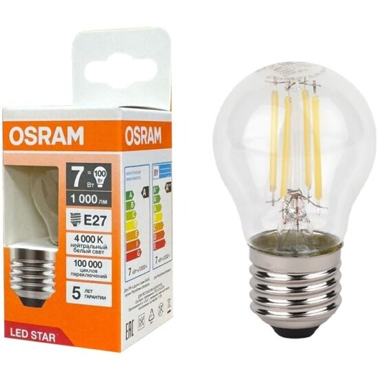 Светодиодная лампа Ledvance-osram OSRAM LED STAR CL P100 7W/840 220-240V FIL CL E27 1000lm