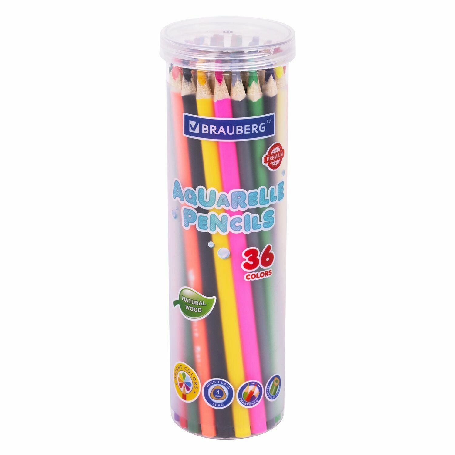 Карандаши цветные Brauberg "Premium Aquarelle", акварельные, 36 цветов, трехгранные, мягкие, в тубе