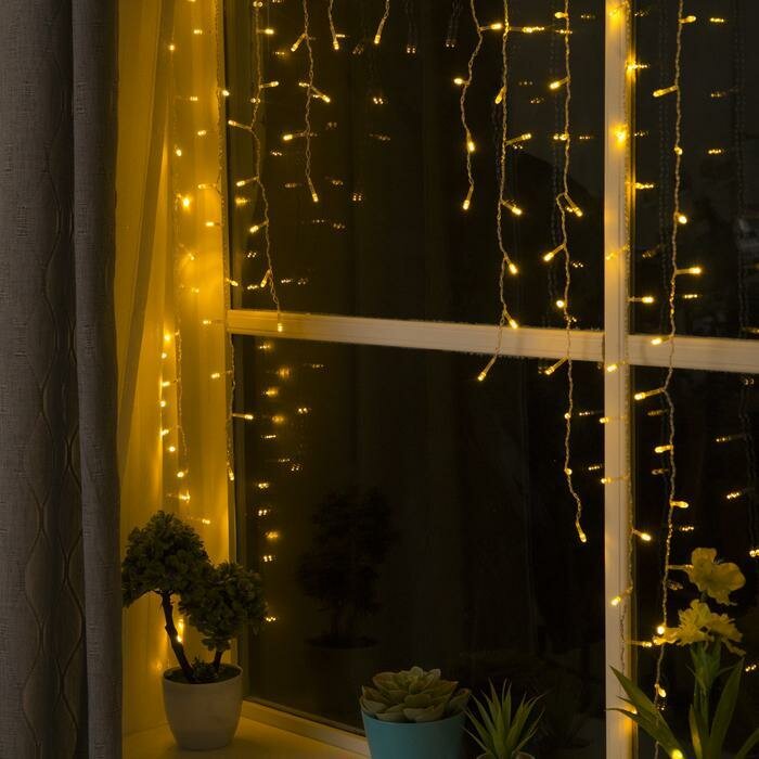 Гирлянда Luazon Lighting "Бахрома-арка", 1х1 м, LED-126-220V, 8 режимов, нить прозрачная, свечение теплое белое (3556827)