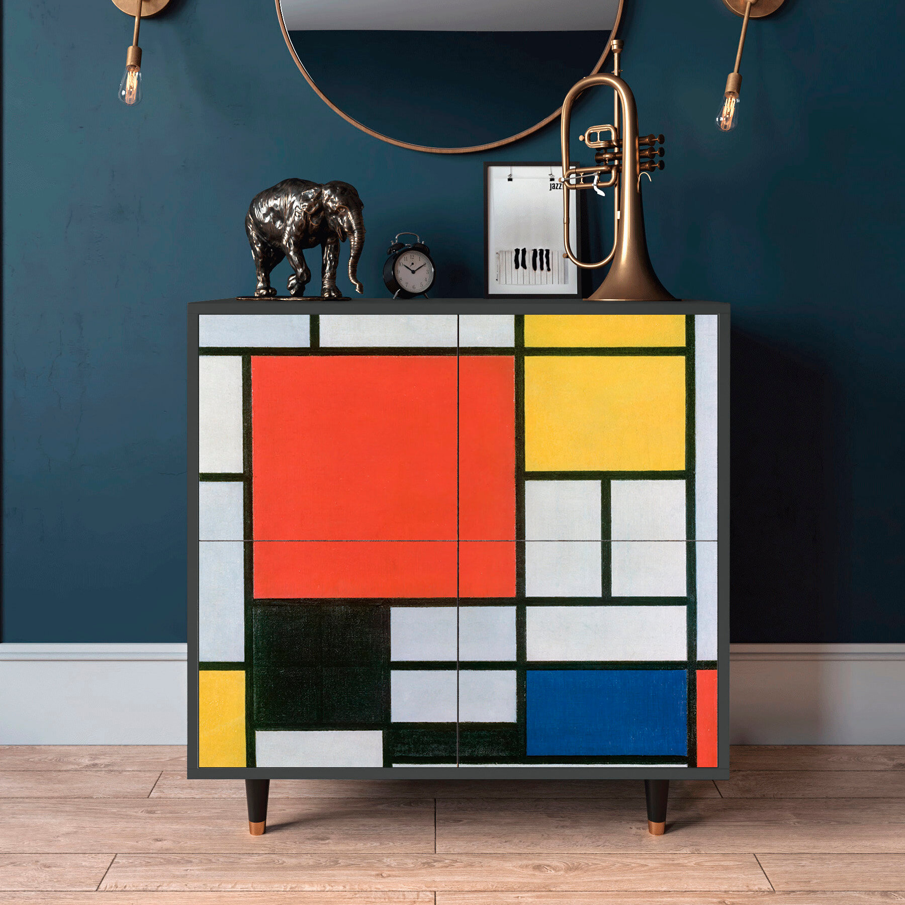 Комод - STORYZ - BS3 Composition with Blue, Размер - 94 x 96 x 48 см, Цвет корпуса - Red and Yellow by Piet Modrian, Размер - 94 x 96 x 48 см, Цвет корпуса - Антрацит