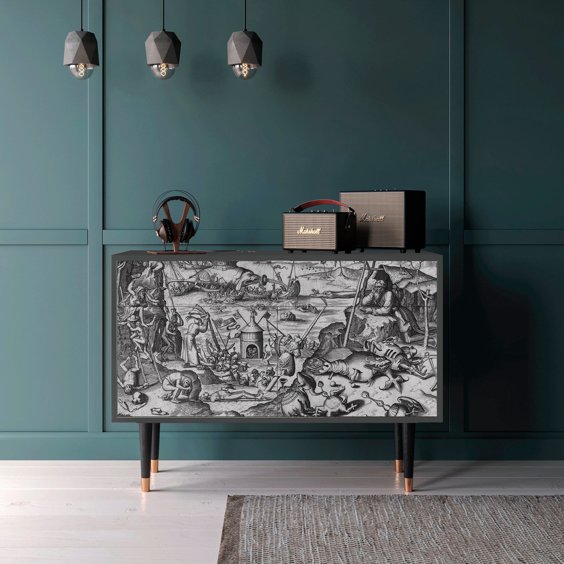 Комод - STORYZ - BS4 The Temptation of Saint Anthony by Pieter Breugel, Размер - 115 x 85 x 48 см, Цвет корпуса - Антрацит