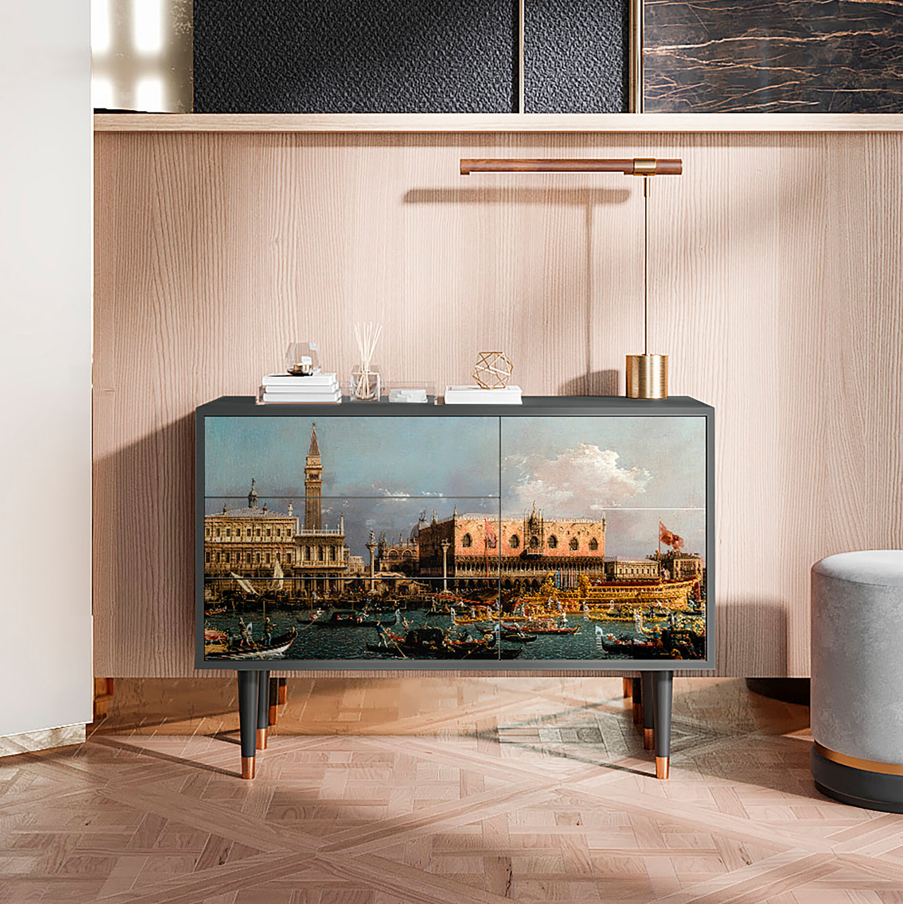 Комод - STORYZ - S3 The Bucintoro at the Molo on Ascension Day by Canaletto, Размер - 115 x 84 x 41 см, Цвет корпуса - , Антрацит