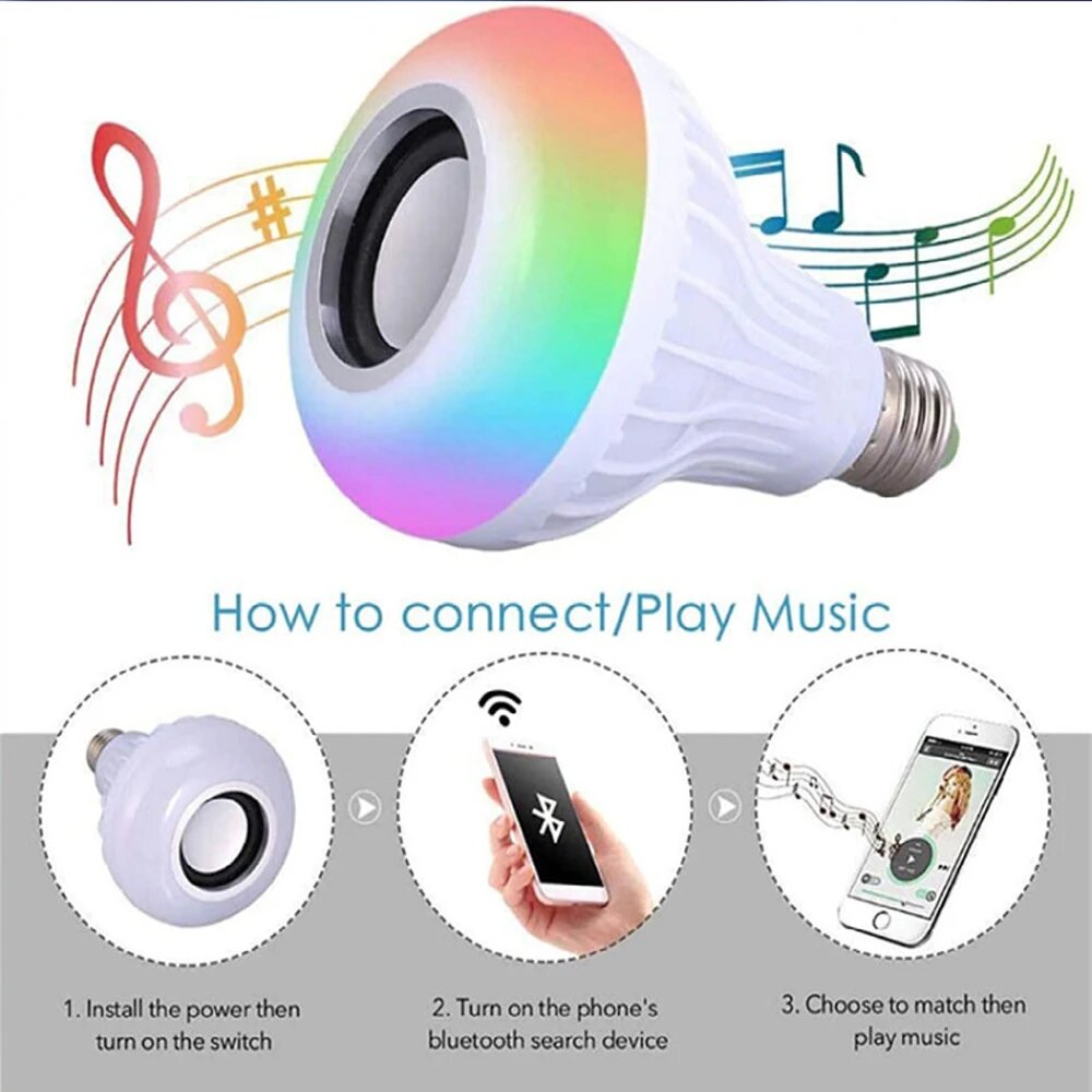 Умная люстра-бумбокс: E27 LED лампа 12W с RGB подсветкой и Bluetooth-звуком для царских вечеринок!