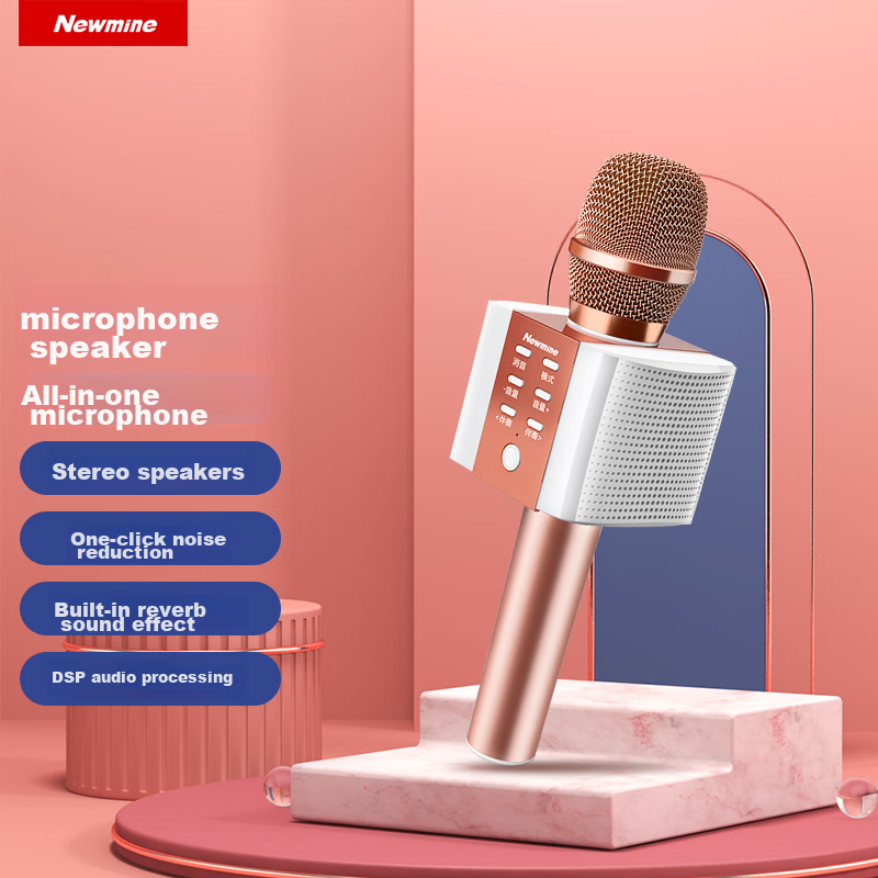 Newmine MC10 Karaoke Microphone Speaker All-In Handheld Microphone, Xiaomibing Teacher-Specific Classroom Loudspeaker Amplifier, Tour Guide Karaoke Speech Microphone, Rose Gold
