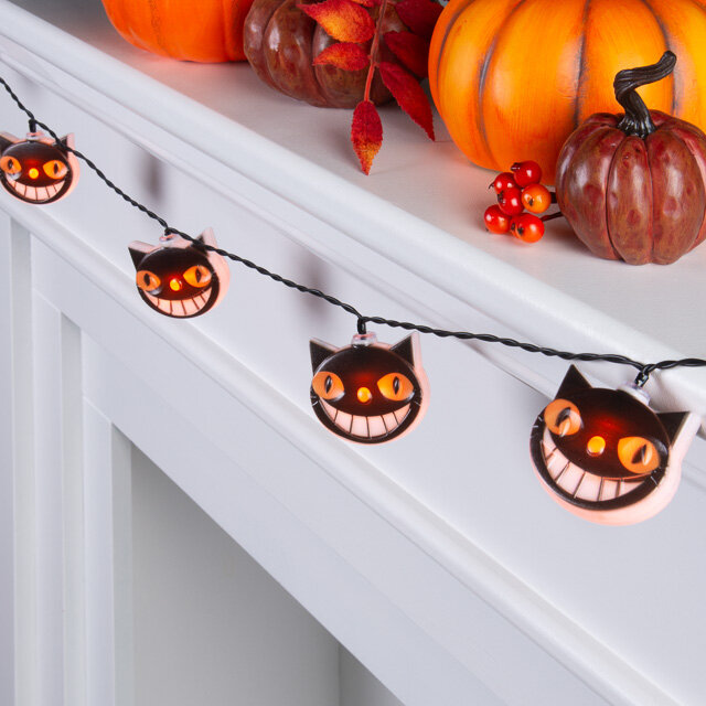 Светодиодная гирлянда на батарейках Halloween - Кот Мэттью 3.80 м, 20 желтых LED ламп, Winter Deco, 4070739