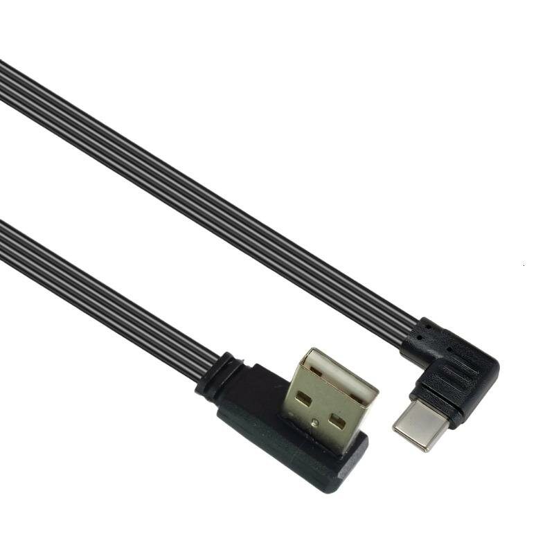 Кабель USB 2.0 на Type C, угловой, плоский, для FPV и дисковых телефонов, 0.2m - AMLE CMLE