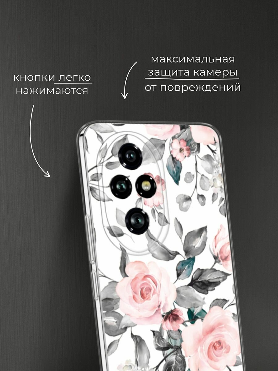 Чехол на Honor 200 Pro / Хонор 200 Про с принтом "Розы на белом" — фото 1