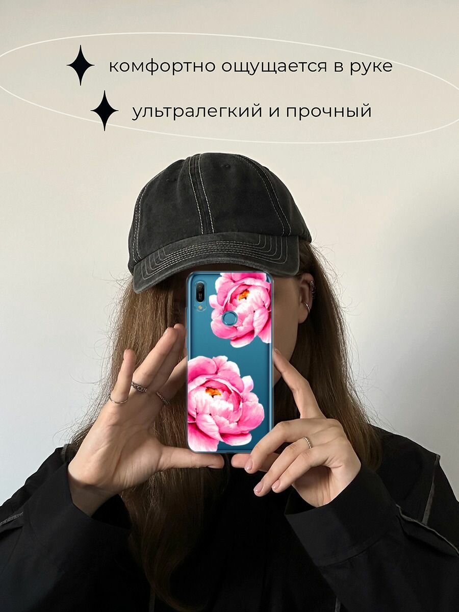 Чехол на Honor 8A/8A Pro/Huawei Y6s/Y6 2019 / Хонор 8А с принтом "Open peonies", прозрачный — фото 1