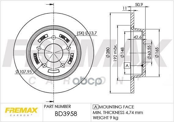 Диск тормозной задний! Ford C-Max II 10>/ Kuga II/III 13>/ Tourneo Connect II 13> FREMAX арт. BD3958