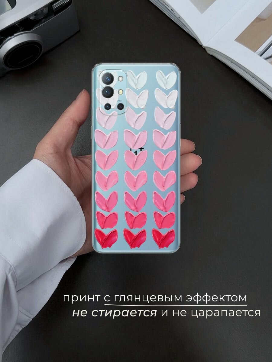 Чехол на OnePlus 9R / ВанПлас 9R с принтом "Градиент из сердечек" — фото 1