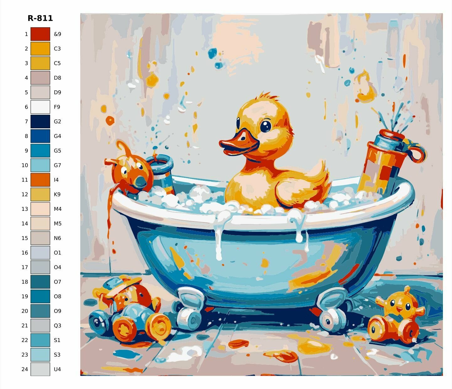 Картина по номерам R-811 "Уточка принимает ванную"40x40