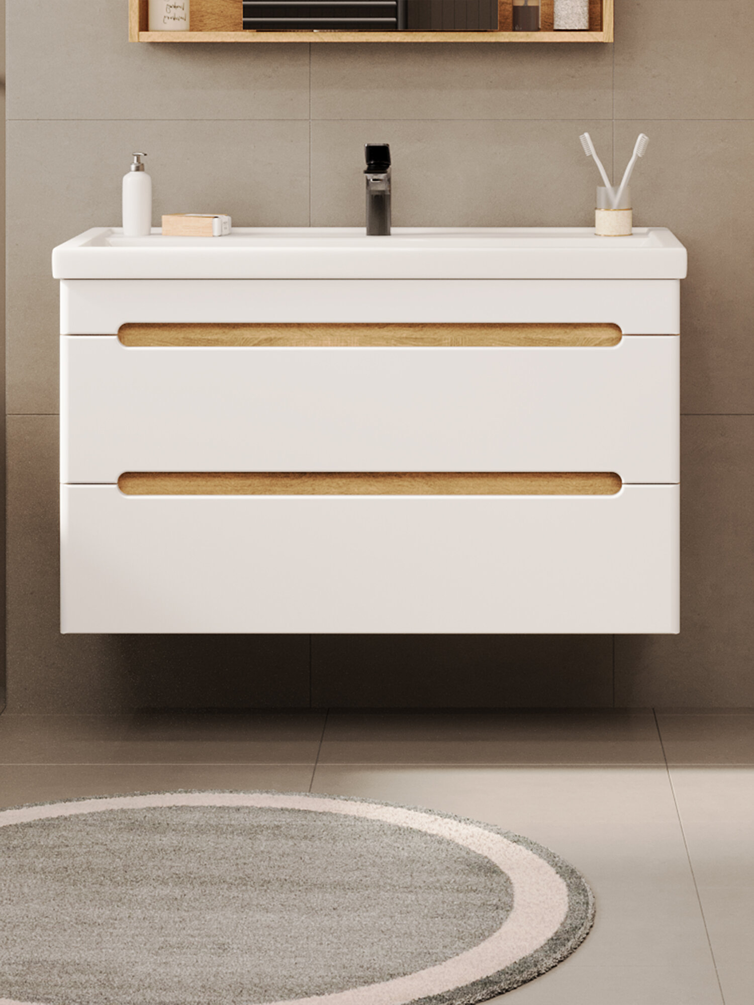 Тумба подвесная Vannika Canto 100 без раковины для ванной комнаты белый, дуб вотан