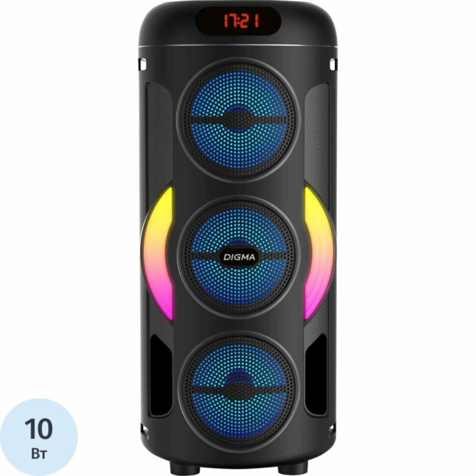 Акустическая система Digma D-MC1721 черный 10Вт/FM/USB/BT/micro SD, 2357257