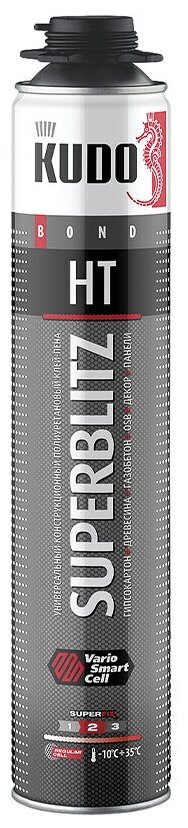 Клей-пена монтажная KUDO SUPERBLITZ HT, 1000 мл, 900 г, универсальная, профессиональная