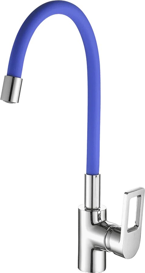 Смеситель для кухни Fashun A4253+B01 с гибким изливом, с поворотным изливом, хром, синий, матовый, глянцевый, однорычажный, латунный, с керамическим картриджем