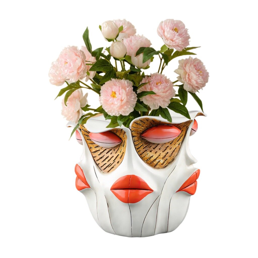 Абстрактный цветочный горшок из смолы, горшок с изображением красных губ и лица, современные художественные кашпо для суккулентов и зеленых растений, креативный декоративный цветочный горшок для украшения дома, балкона, сада и гостиной.