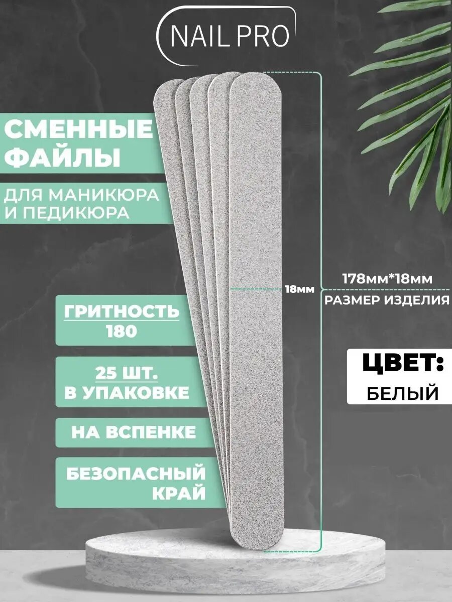 Сменные файлы NAILPRO, для педикюра и маникюра, прямые, 180 грит, 25 шт