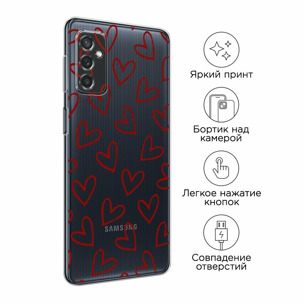 Чехол на Samsung Galaxy M52 / Самсунг Галакси M52 с принтом "Little hearts doodles 2 - 14 февраля", прозрачный — фото 1