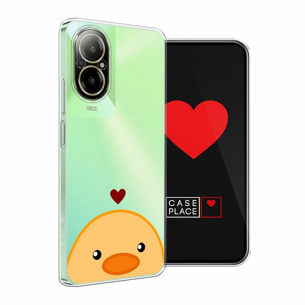 Чехол на Realme C67 4G / Реалми C67 4G с принтом "Влюблённая уточка - 14 февраля", прозрачный — фото 1