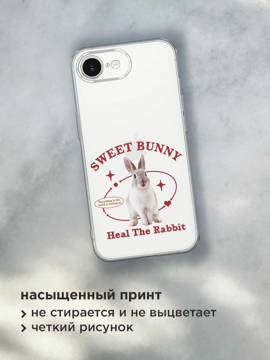Чехол на Apple iPhone 16e/17e / Айфон 16е/17e с принтом "Heal the rabbit", прозрачный — фото 1