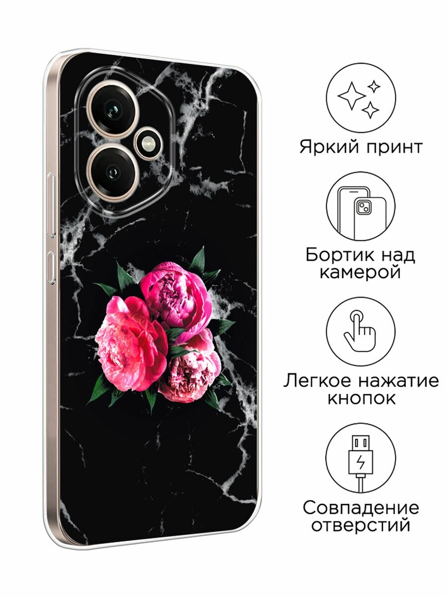 Чехол на Honor 400 / Хонор 400 с принтом "Букет на черном мраморе" — фото 1