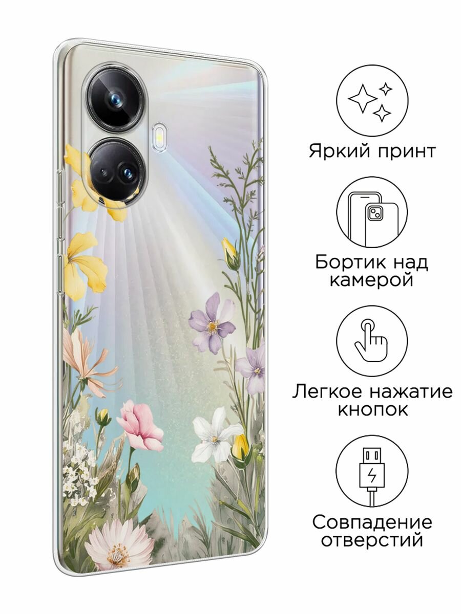 Чехол на Realme 10 Pro+ / Реалми 10 Про+ с принтом "Летний винтаж 2", прозрачный — фото 1
