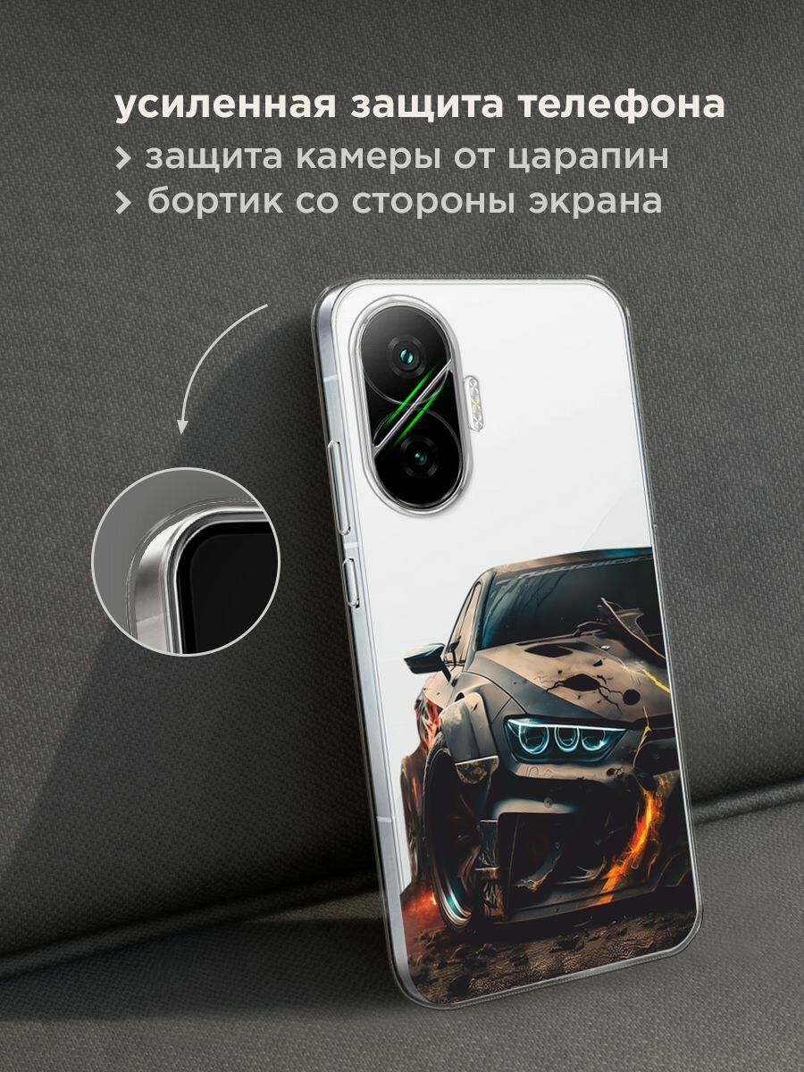Силиконовый чехол на Poco F7 / Поко F7 с принтом "На износ", прозрачный — фото 1