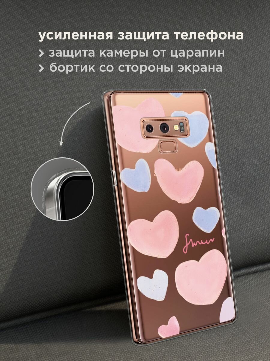 Чехол на Samsung Galaxy Note 9 / Самсунг Галакси Нот 9 с принтом "Пастельные сердечки", прозрачный — фото 1