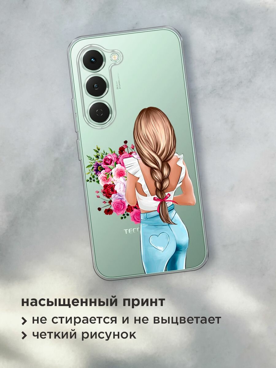Чехол на Tecno Spark 40 Pro / Текно Спарк 40 Про с принтом "Букет для девушки", прозрачный — фото 1